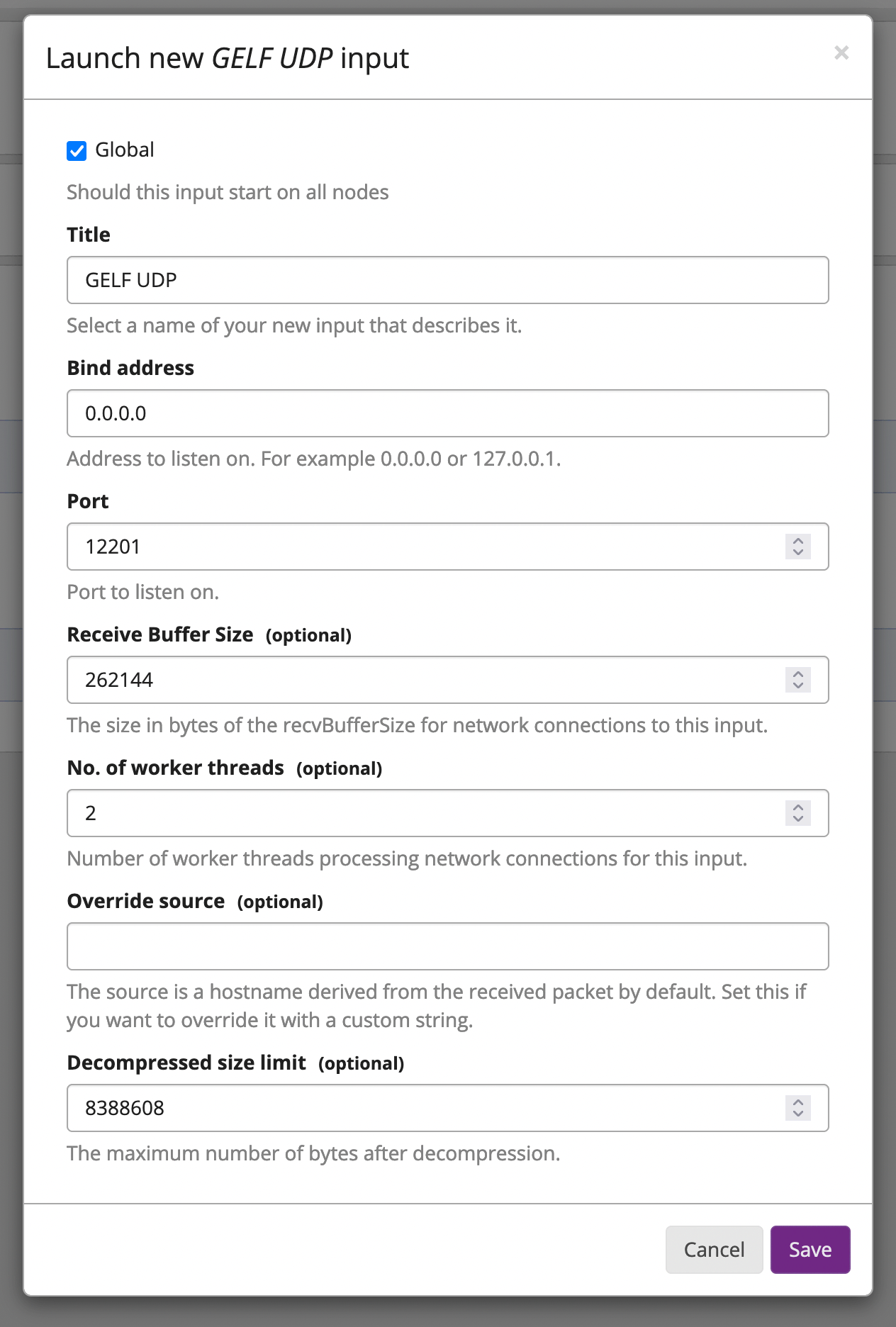 Graylog: Configure inputs